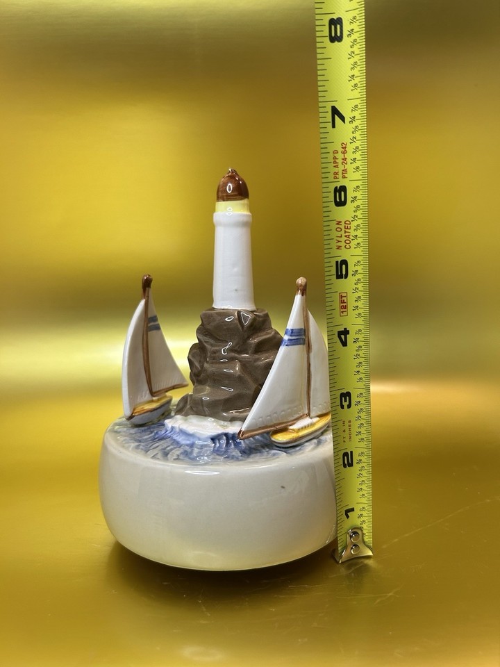 Vintage Otagiri ceramic music box featuring a lighthouse and sailboat ...