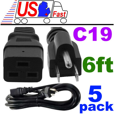 Lot5 6ft C19~NEMA5-15P Server Power Cord/Cable/Wire 14awg 15amp 125V ...