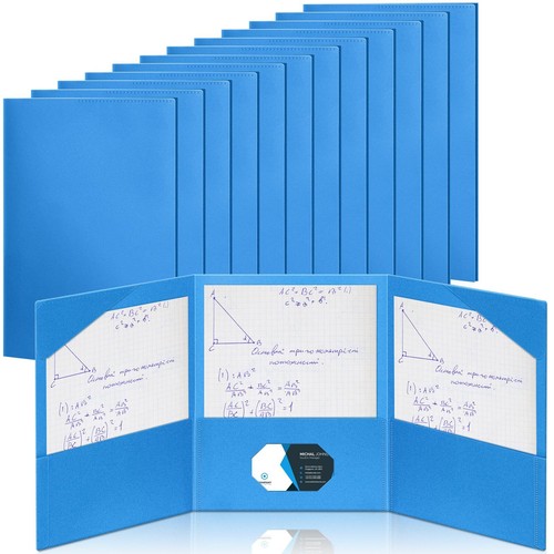 24 Pcs Blue Plastic Tri Fold Pocket Folders with 3 Pockets for Office ...