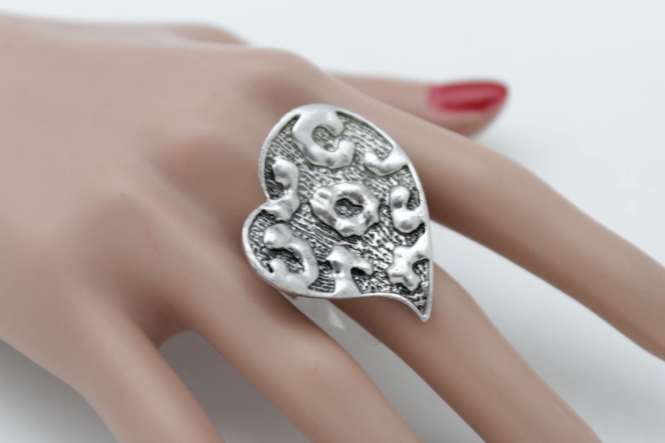 Women Silver Big Metal Finger Fashion Jewelry Love Ring Trendy Heart ...