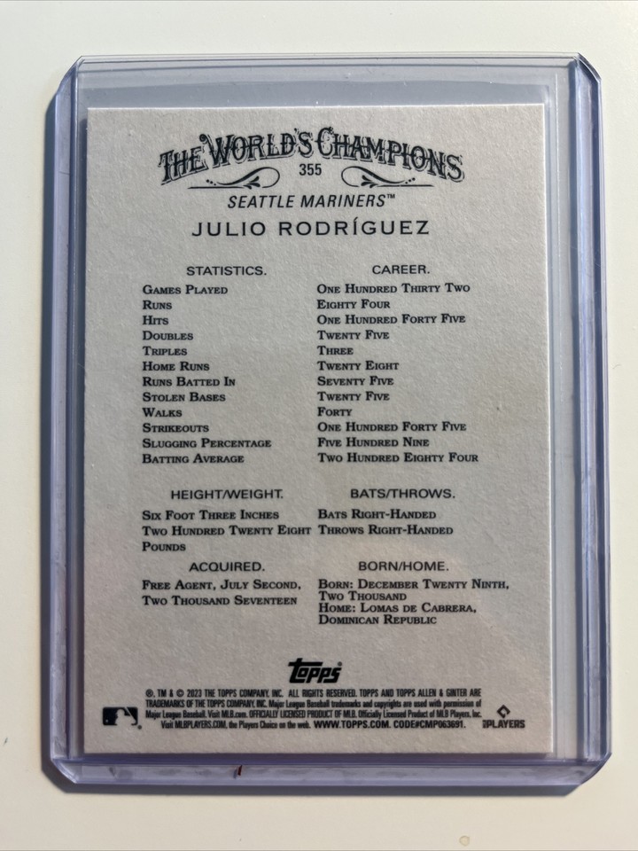2023 Topps Allen & Ginter Julio Rodriguez Short Print SP #355 - Seattle ...