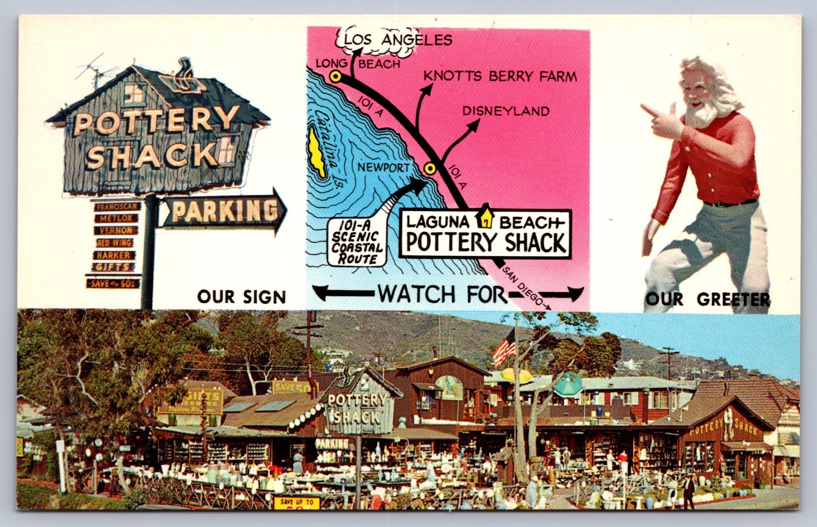 Postcard Laguna Beach CA Pottery Shack Multiview Advertising | eBay