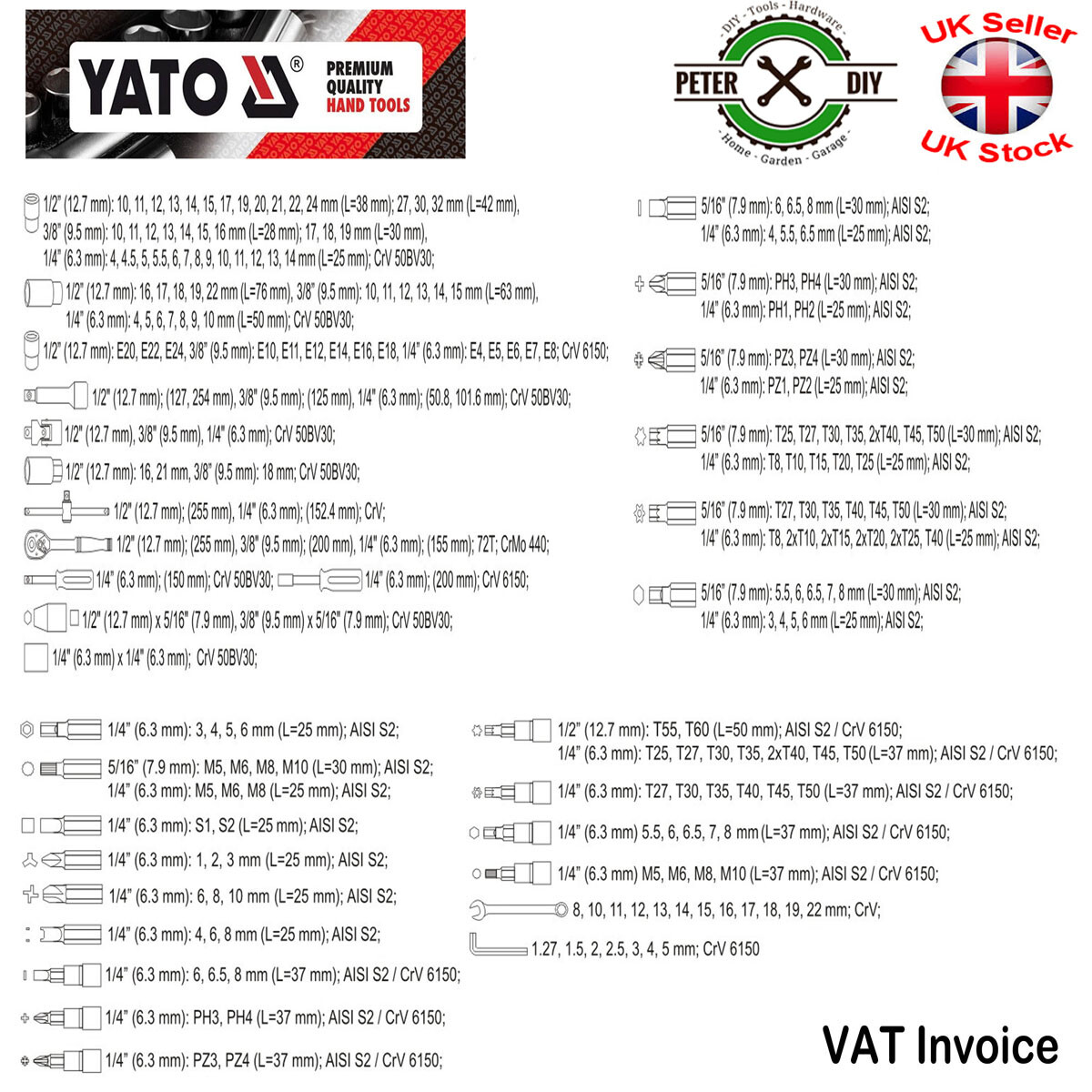 Socket Set 1/2 1/4 3/8 Yato Ratchet Tools Toolbox YT-38841 + YT-7220 ...