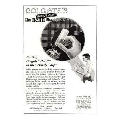 1922 Colgate Shaving Stick: Refill In the Handy Grip Vintage Print Ad ...