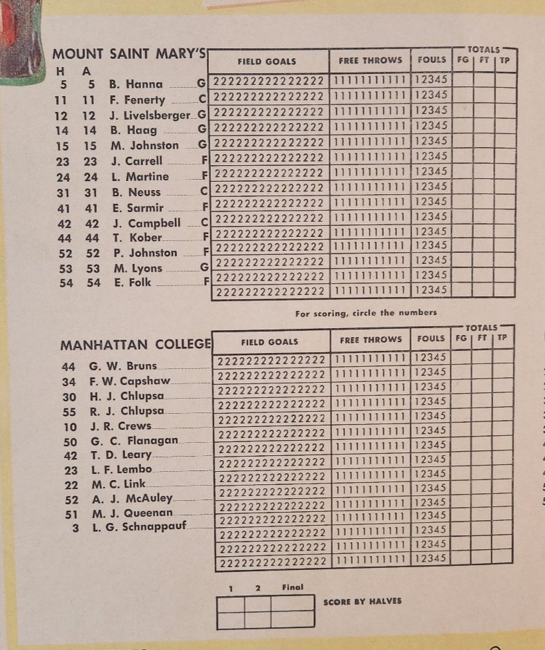 1964 COLLEGE BASKETBALL PROGRAM PENN STATE, NYU, MT. SAINT MARY'S ...