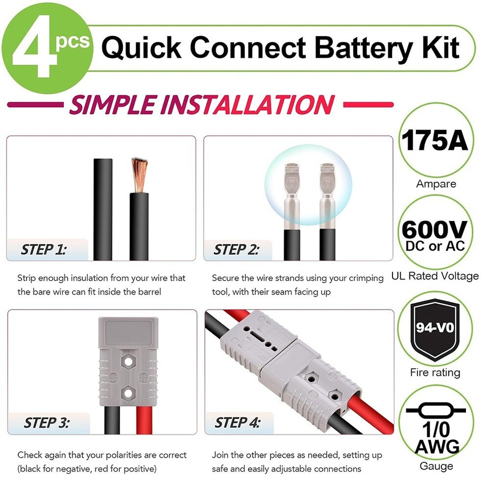 4X Battery Quick Connect Disconnect Jumper Connectors Cable Plug Winch ...