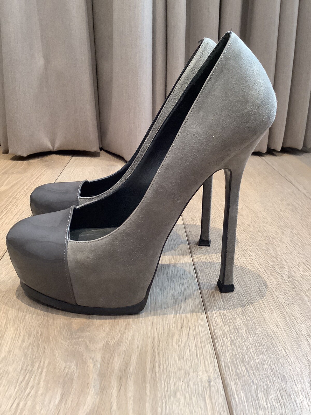 YVES SAINT LAURENT YSL GREY SUEDE TRIBUTE TRIBTOO STILETTO HEELS PUMPS ...