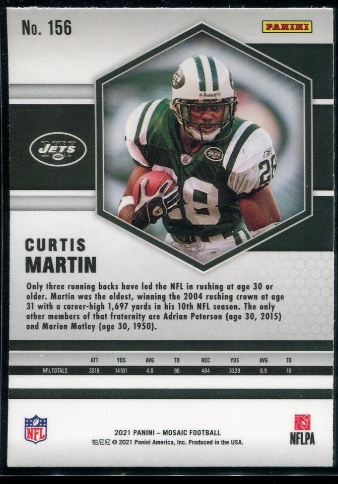 2021 Panini Mosaic Curtis Martin #156 New York Jets | eBay