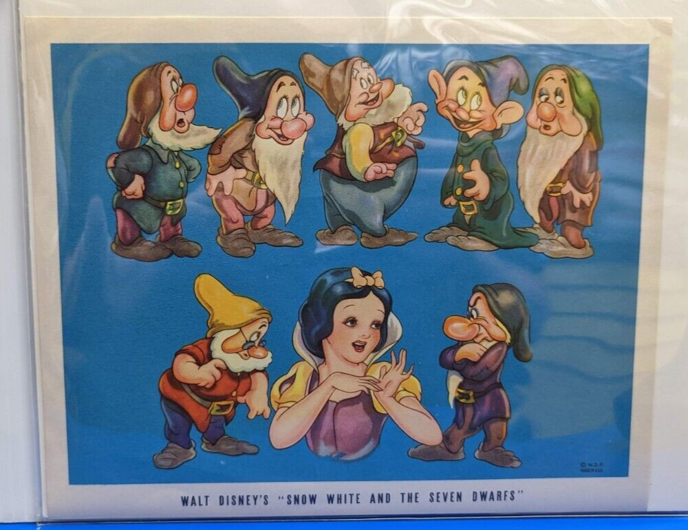 VINTAGE 1938 WALT DISNEY SNOW WHITE AND THE SEVEN DWARFS 10" X 8" PRINT ...