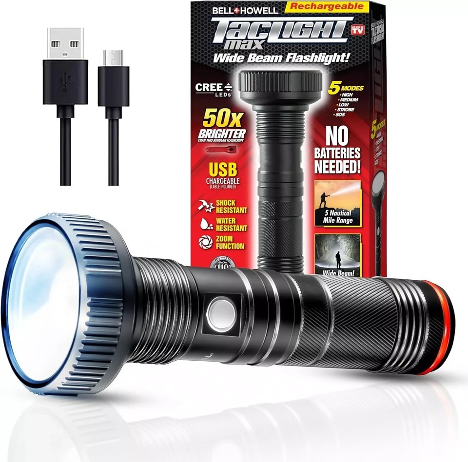 Taclight Max LED Rechargeable Wide Beam Flashlight - High Lumen, Ultra ...