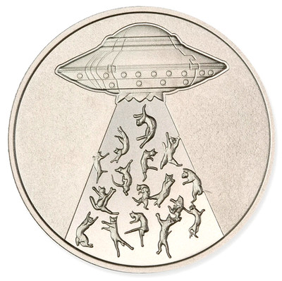 UFO Beam Abducting Cats 1 Oz. Intaglio Mint .999 Silver Sci-Fi Cat ...