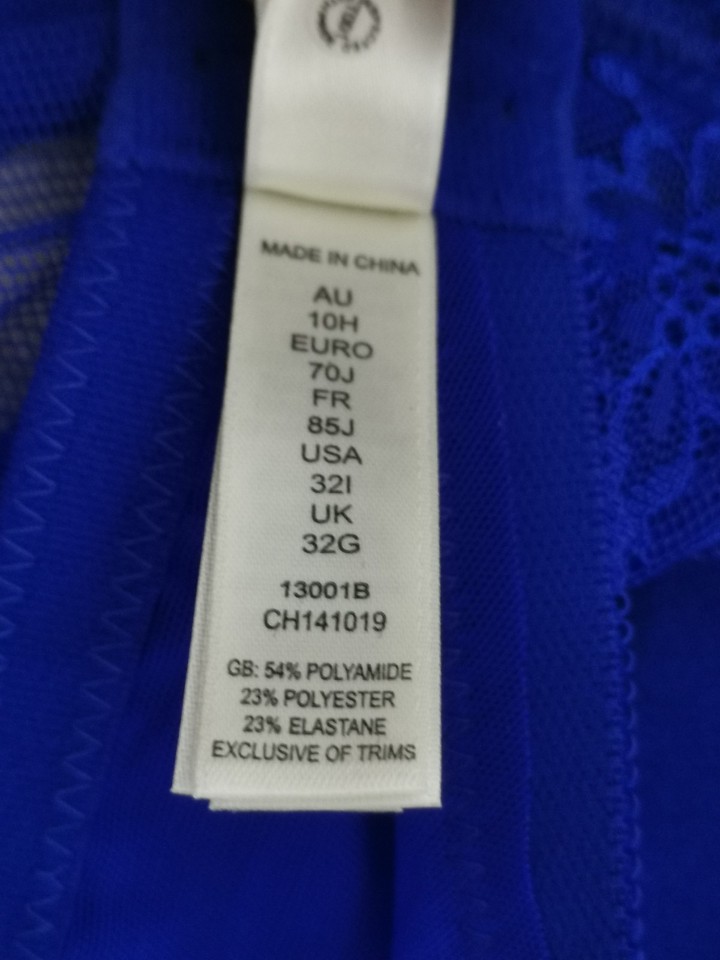 BNWT Gossard Glossies Lace Sheer Moulded Bra 13001 Electric Blue UK32G ...