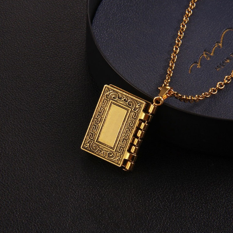 Gold Holy Bible Pendant Lord's Prayer Necklace Chain Catholic Jewelry ...