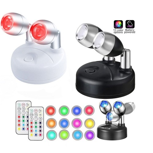 13Colors RGB Remote Wireless LED Spotlights Rotatable Lights Battery ...