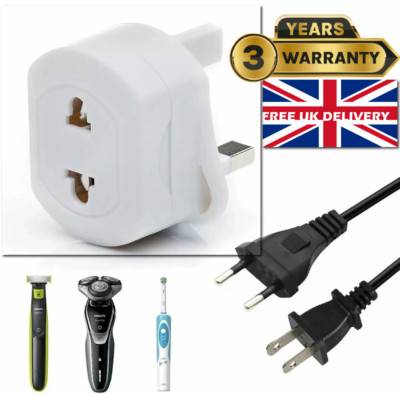 2 Pin To 3-Pin UK Shaver Adapter Plug Converter EU European Euro Europe ...