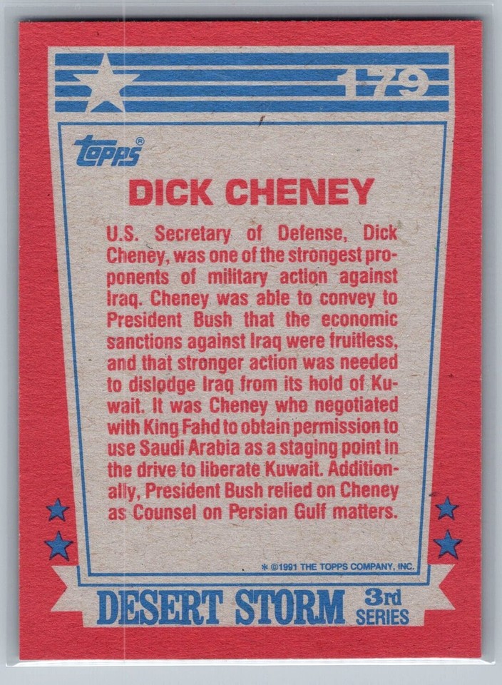 1991 Topps Desert Storm #179 Dick Cheney (RC) - Pack Fresh NM-MT ...
