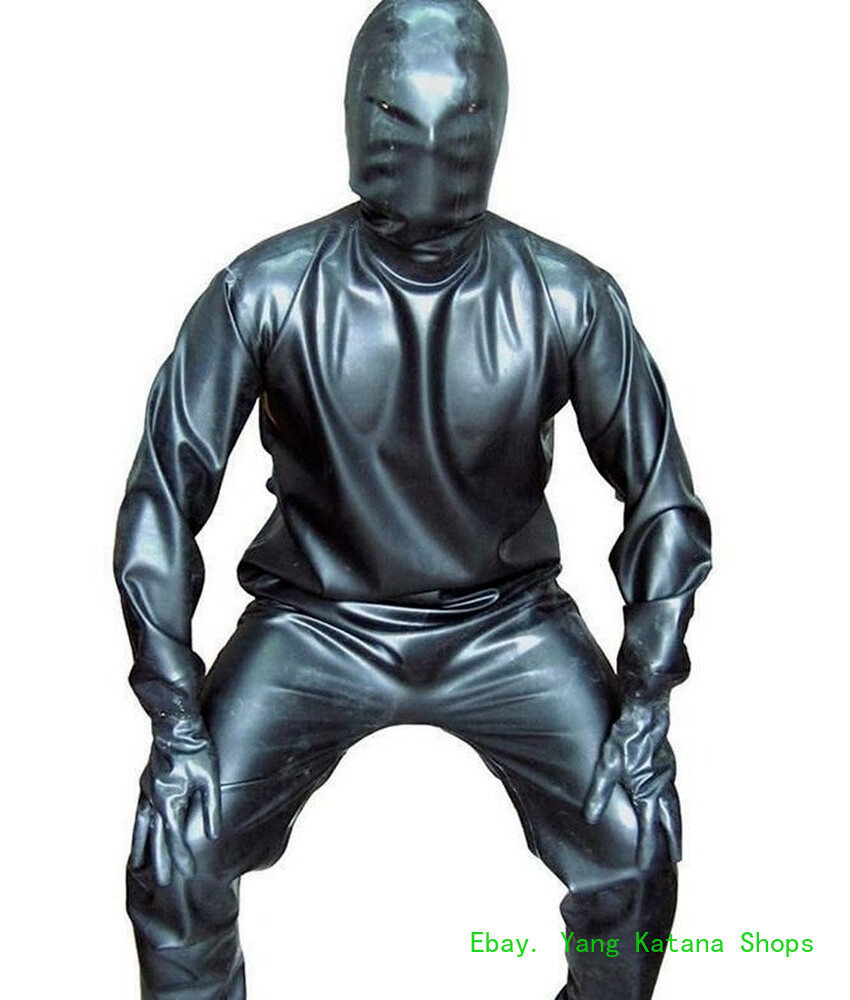 Black 100% Real Latex Rubber 0.48mm Clothing Kapper-man Suit Handmade ...