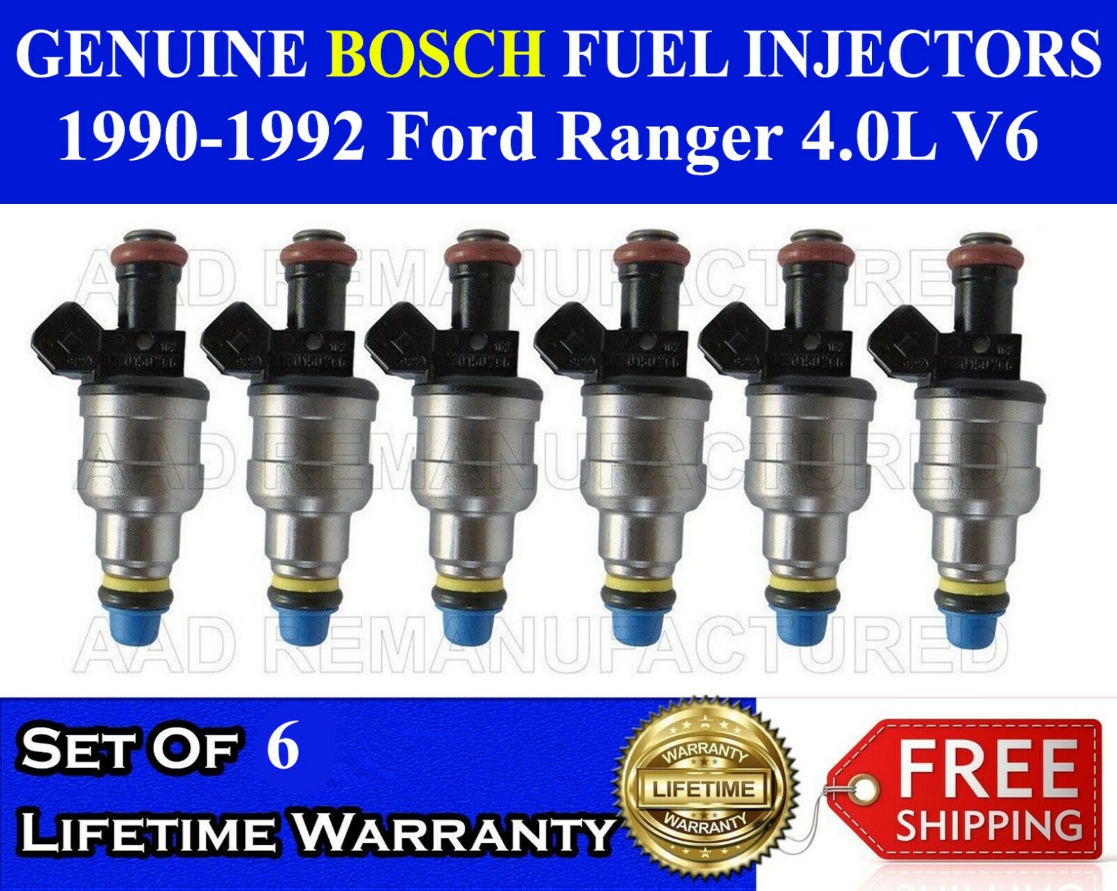 Genuine Bosch Set of 6 Fuel Injectors For 1990-1991-1992 Ford Ranger 4 ...