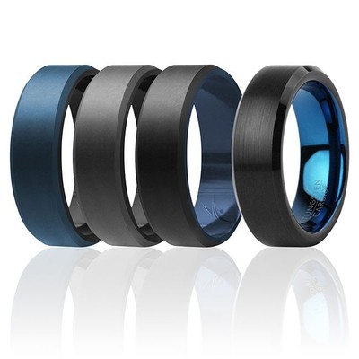 Silicone Wedding Twin Beveled 8mm Ring Set - Blue by ROQ for Men - 4 x ...