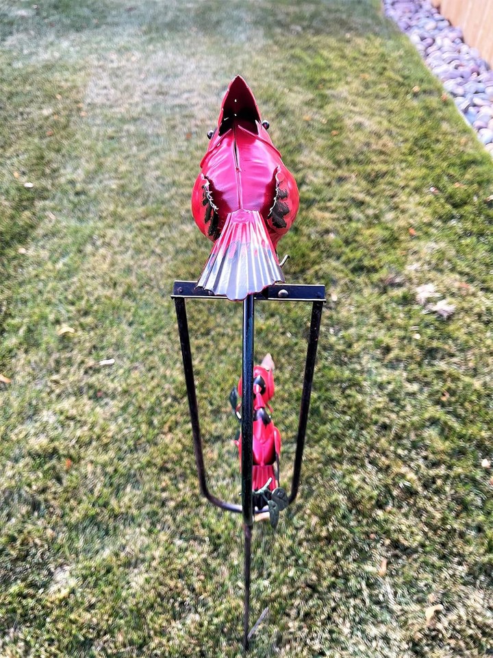Rocking Kinetic Metal Triple Cardinal Yard Stake Balanced Wind Spinner ...