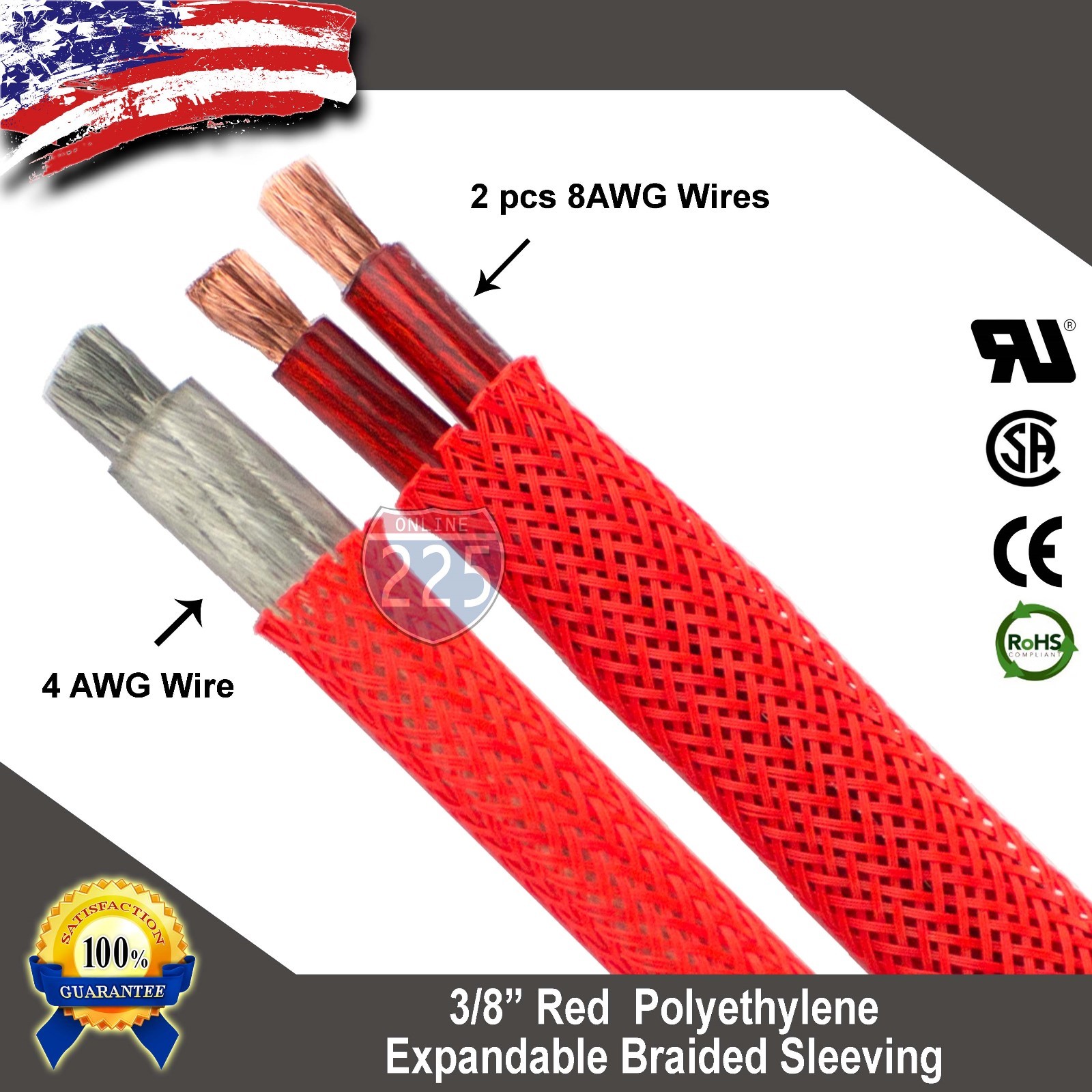 25 Feet 3/8" Red Expandable Wire Cable Sleeving Sheathing Braided Loom ...