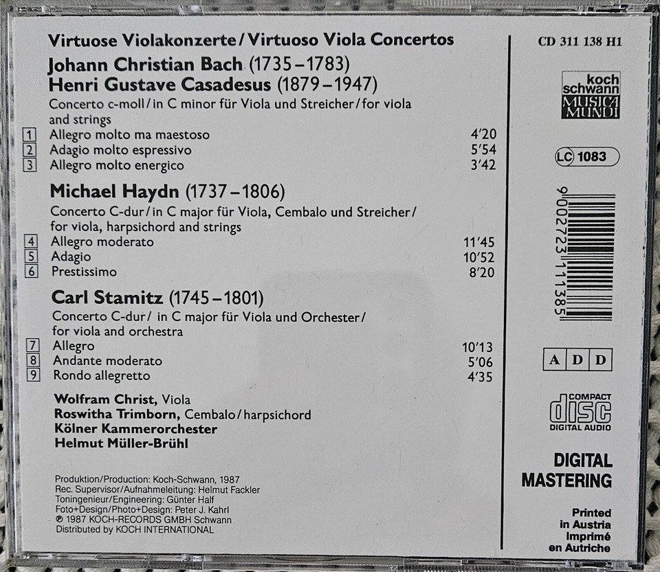 Wolfram Christ - Virtuose Violakonzerte (1987, Koch CD 311 138 H1) | eBay