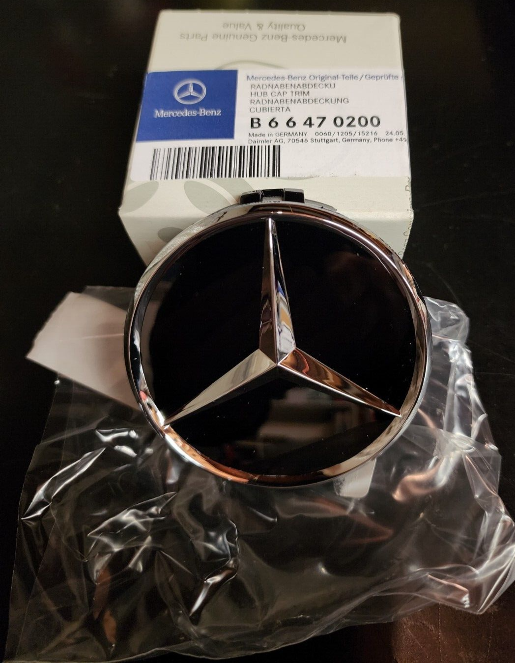 MERCEDES BENZ Clip in Black Chrome Center Caps 66470200 75mm Set of 4 ...