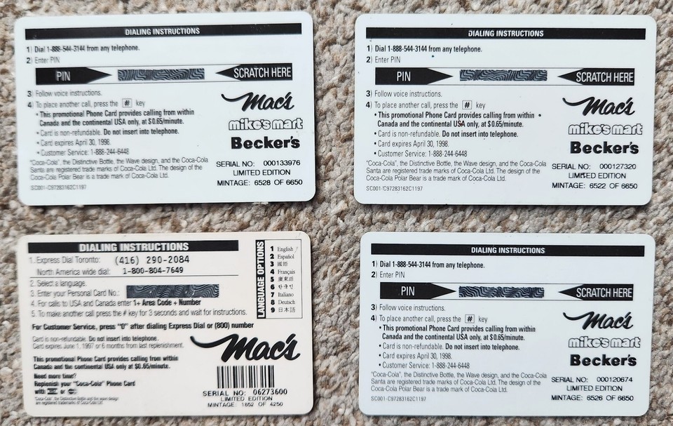 4 vintage Coca Cola Ltd. Edition prepaid long distance phone cards | eBay