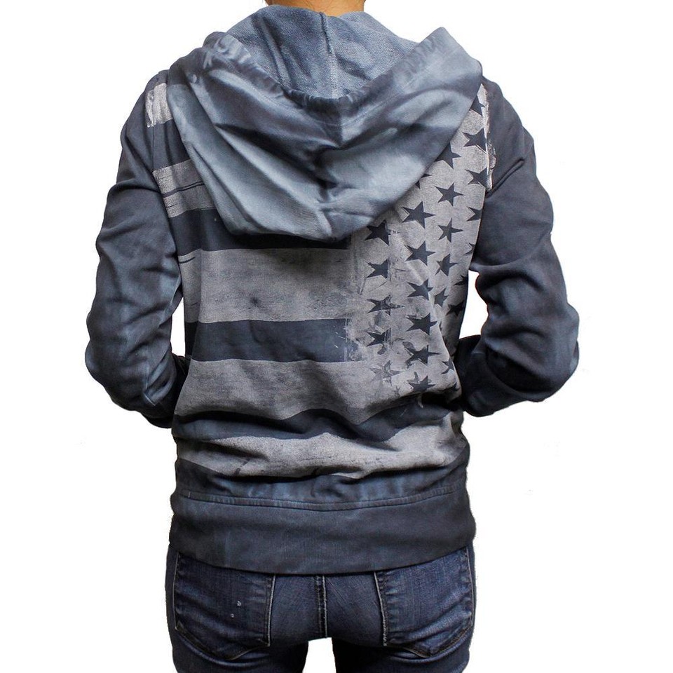 Rockstar Sushi Woman's Distressed American Flag Long Sleeve Fleece in ...