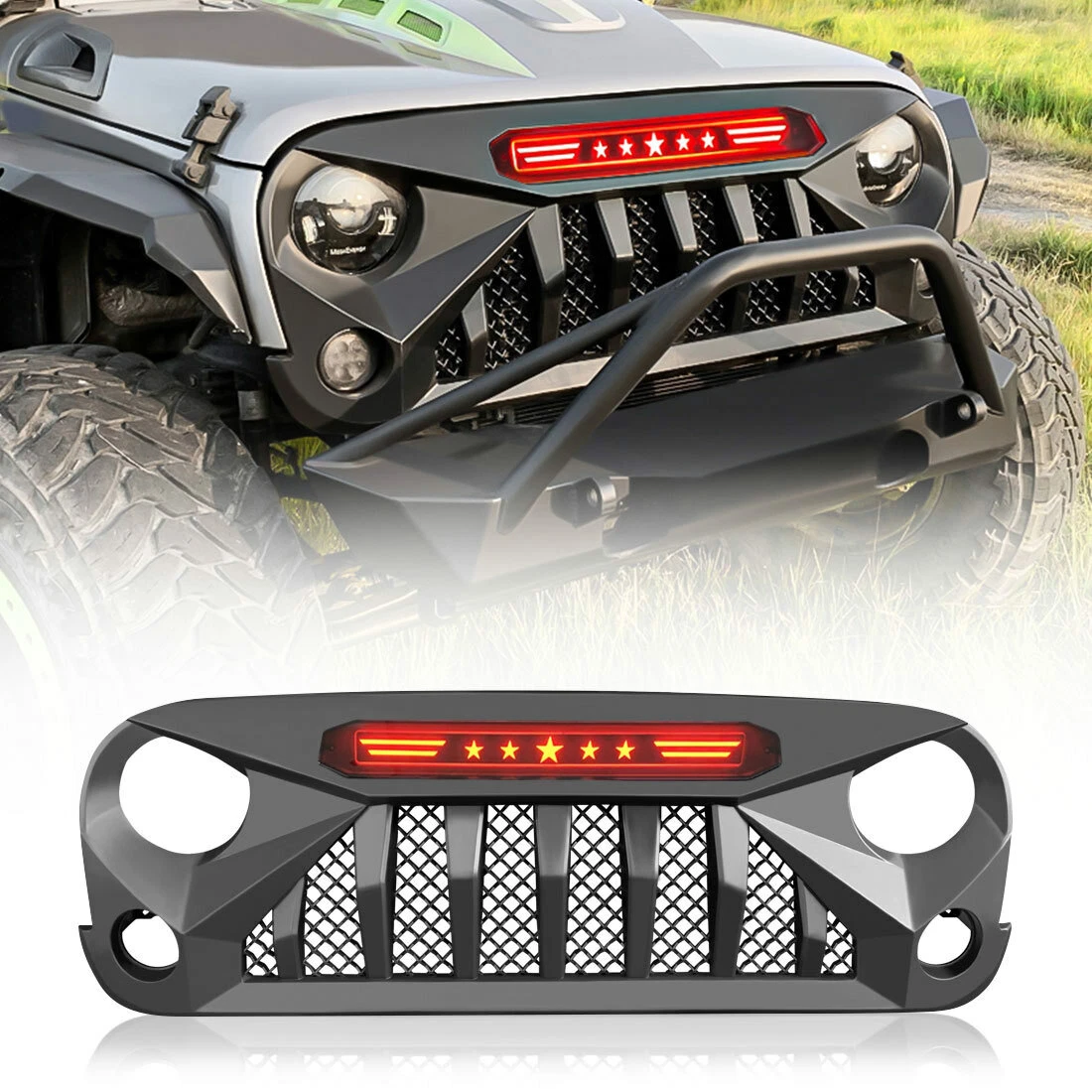 Suparee Angry Eyes Jeep Black Front Grille For 2007-2018