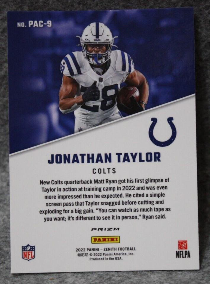 Jonathan Taylor 2022 Panini Zenith Pacific Silver Prizm Insert #PAC-9 ...