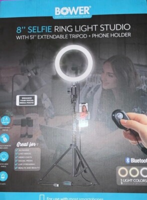 8‘’ Bower Selfie Ring Studio Light with 51" extendable Tripod + Phone ...