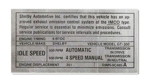 NEW! Decal Emission Manual - Automatic Transmission 1969-1970 Shelby GT350- 175 | eBay