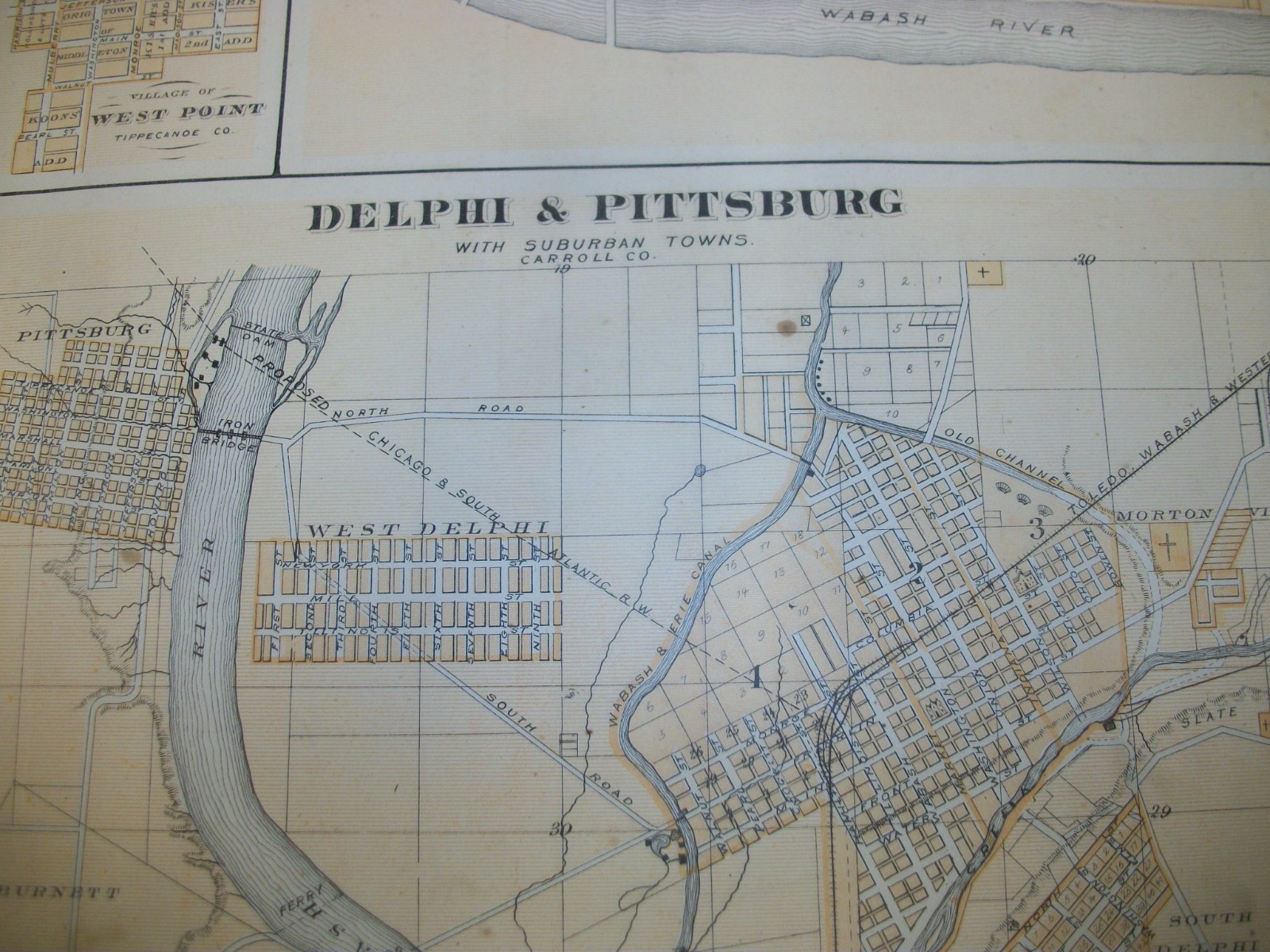Antique 1876 Indiana Map Atlas Delphi Pittsburg Chauncey Clarksville ...