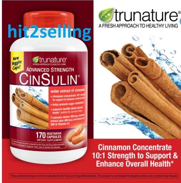 TruNature Advanced Strength CinSulin 500mg 200 Vegetarian Capsules for ...