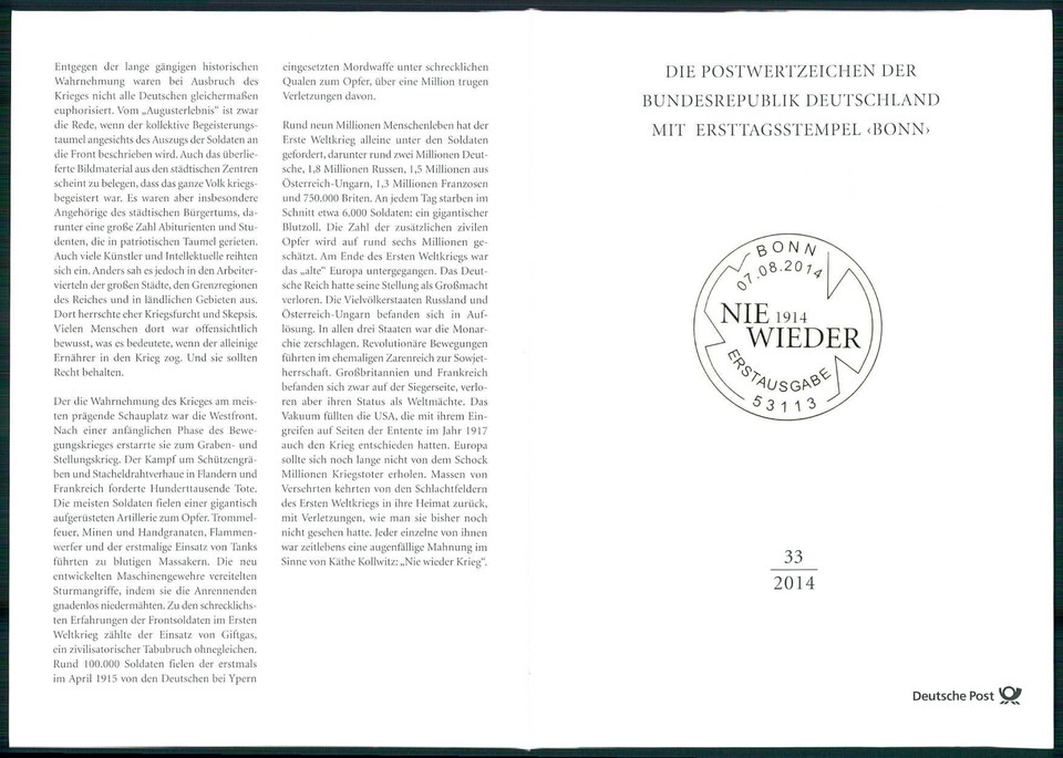 GERMANY FOLDER 2014/33 LITERATURE NO MORE WAR! WW1 SOLDIERS CEMETERY ...