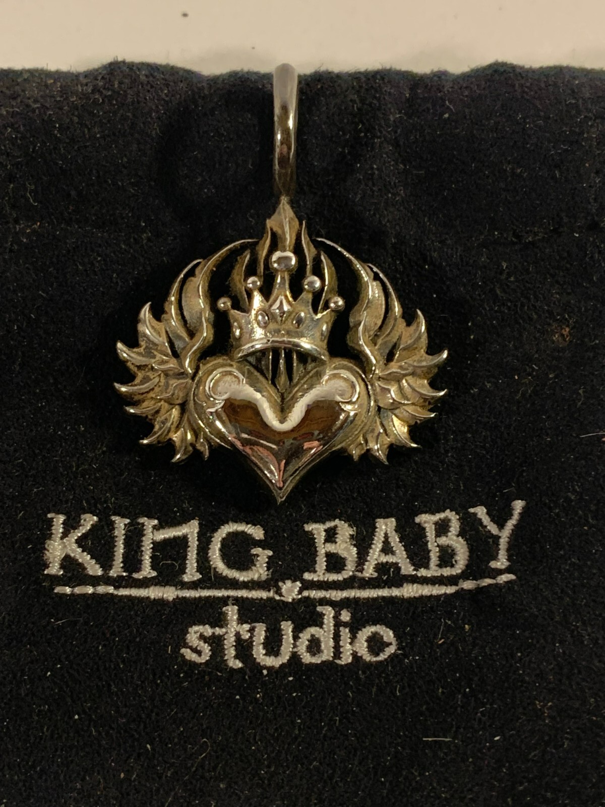King Baby Studio Crowned Heart with Wings Pendant .92… - Gem