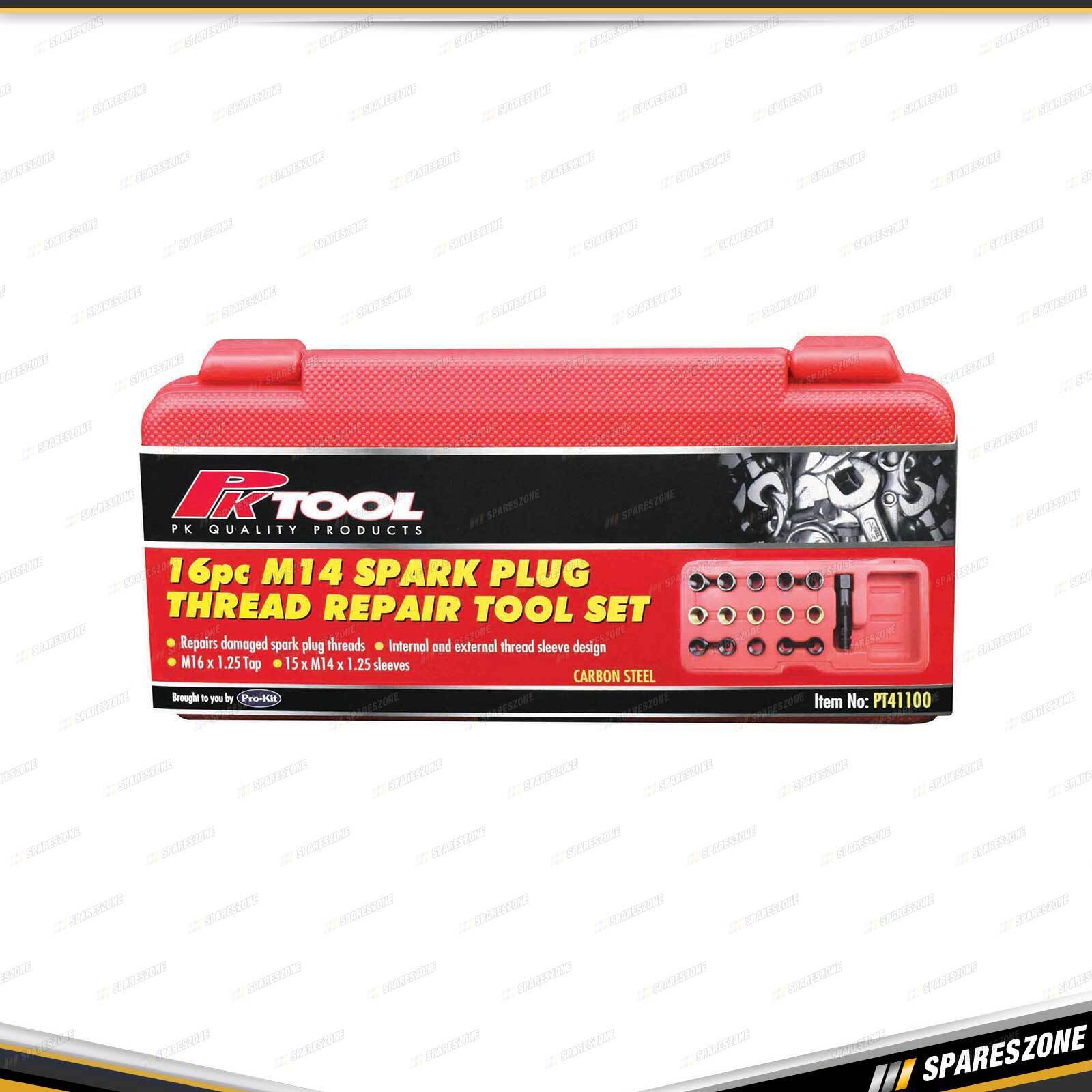 16 Pcs of PK Tool Thread Repair Tool Set - Spark Plug Sleeve Type M14 x ...