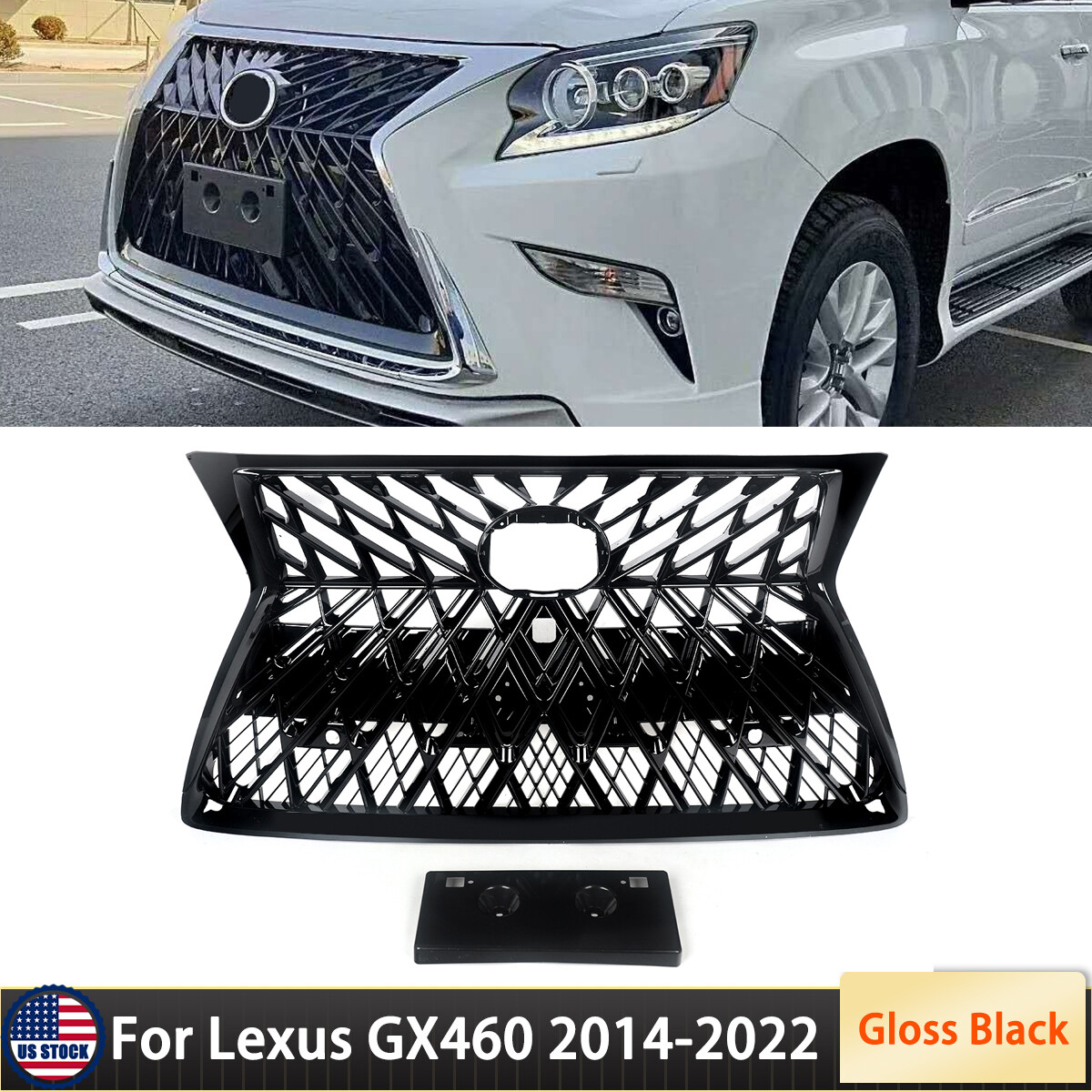 New Front Bumper Grille Mesh Grill Gloss Black For Lexus GX460 2014 ...