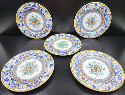 (5) Portugal Umbria Salad Plates Set Scrolls Yellow Red Blue Ceramic ...