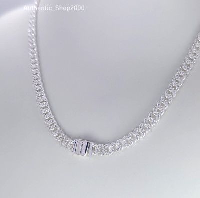 NEW 100% Authentic PANDORA 925 Ale Silver Pave Cuban Chain Necklace ...