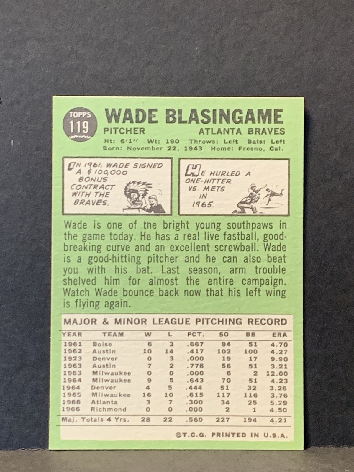 Wade Blasingame 1967 Topps Baseball # 119 ~ ExMt | eBay