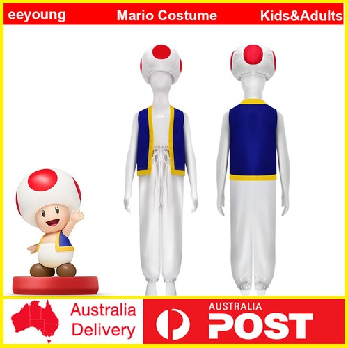 Adult Kid Super Mario Brothers Toad Cosplay Costume Halloween Party ...