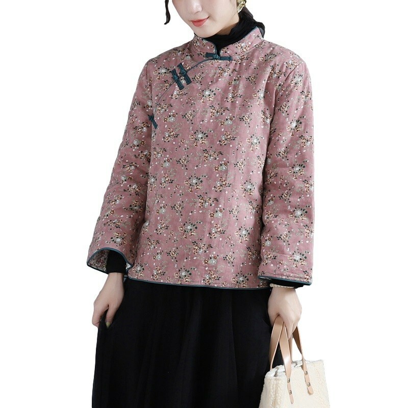 Chinese Style Tops Floral Thick Outwear Women's Quilted Warm Cheongsam ...