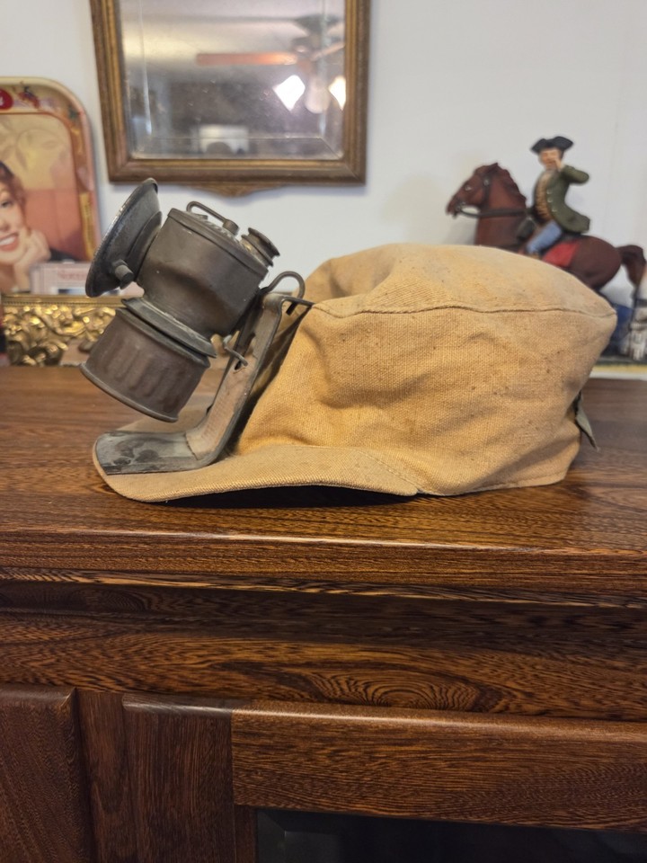 Miner's Cap with Brass Carbide Lamp Very Good Condition Vintage | eBay