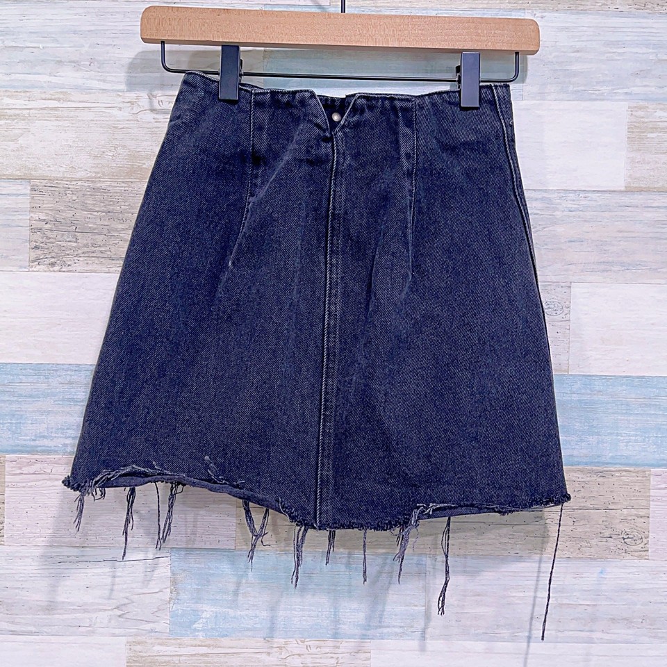 GRLFRND Twiggy Denim Mini Skirt Black Up All Night Button Fly Cut Off ...