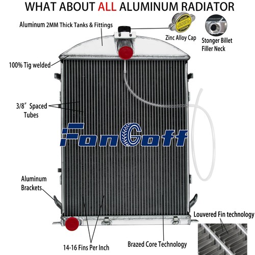 3 Row Aluminum Radiator for 1930-1931 Ford Model A/ AA Heavy Duty 3.3L ...