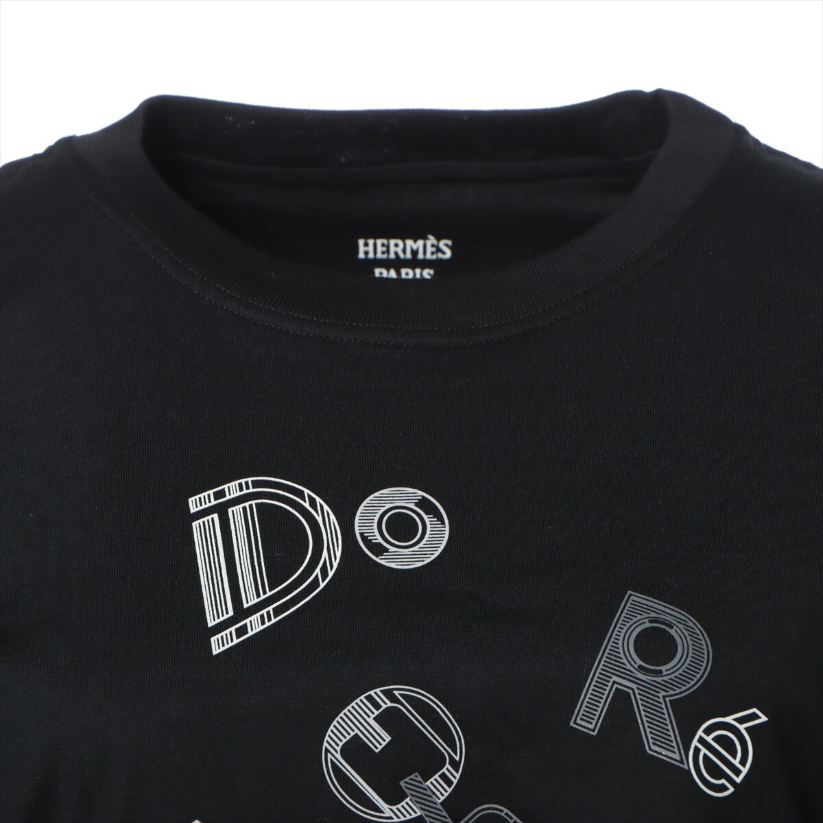 Hermès 23AW Cotton T-shirt 42 Ladies' Black De Les Boucles Hermès 23AW Cotton T-shirt 42 Ladies' Black De Les Boucles