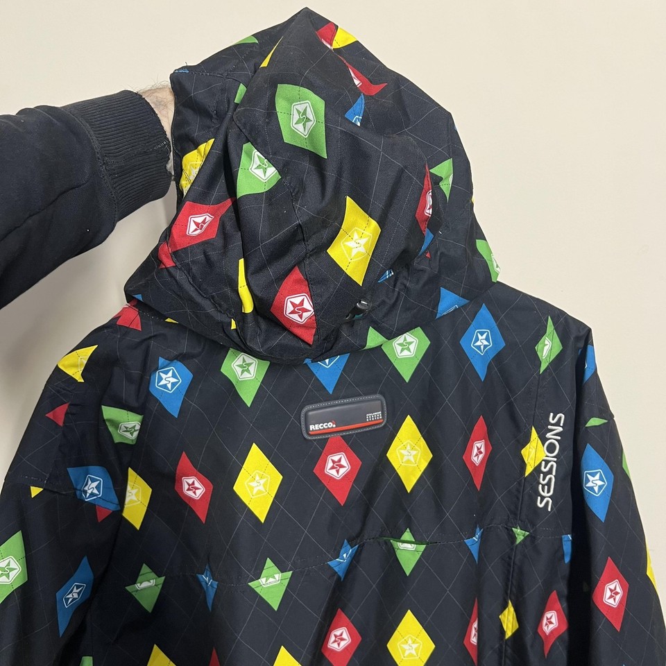 Sessions Ski Jacket Mens Large Black Argyle Hooded Snowboard Terrain ...