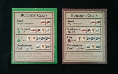 Settlers of Catan Building Cost Cards - 4th edition - Green and Brown ...
